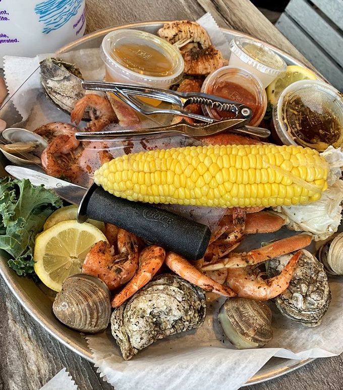 The seafood platter that makes you question why you ever eat anything else. That corn cob is just showing off.