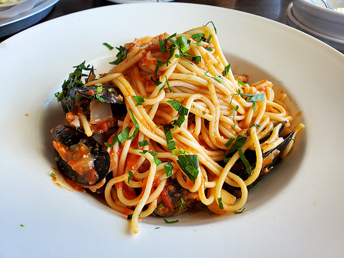 Pasta meets ocean in a liaison that would make Neptune himself request seconds. Those mussels didn't sacrifice themselves in vain.