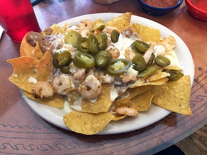 Shrimp nachos that make you question why you've wasted years eating lesser versions. Those jalape&ntilde;os aren't just garnish&mdash;they're exclamation points.