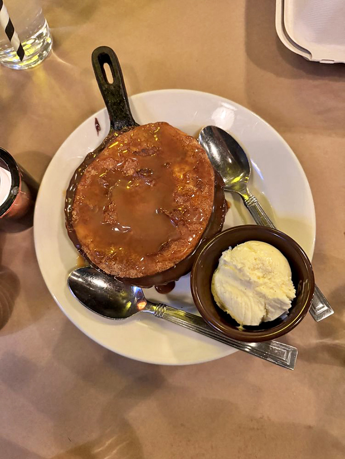 This isn't just dessert&mdash;it's a skillet brownie that arrives bubbling hot with a scoop of ice cream melting into all the right places.