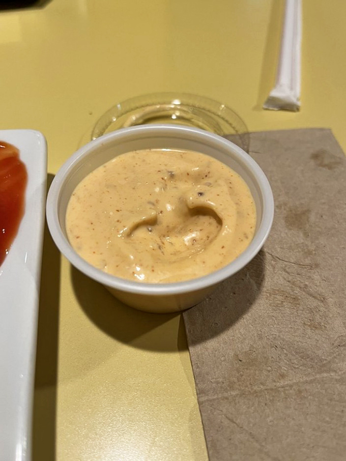 Solly's house sauce&mdash;creamy, slightly speckled, mysterious. Like a secret handshake in condiment form that elevates everything it touches.