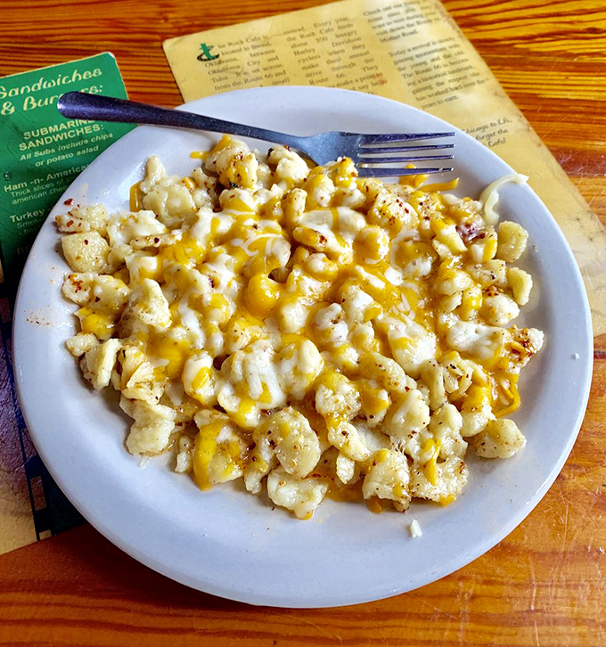 Mac and cheese's sophisticated cousin&mdash;spaetzle and cheese&mdash;looking like a golden blanket of comfort that's worth every delicious calorie.