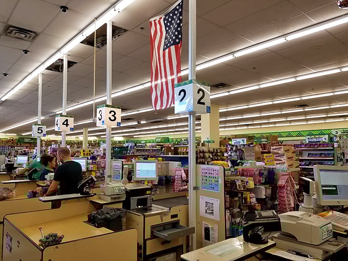 The checkout area, where friendly cashiers have witnessed everything from casual browsers to serious bulk buyers with party-planning missions.