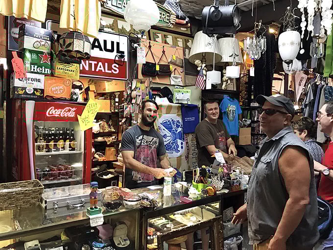 Where nostalgia meets commerce! This corner packed with vintage signs and collectibles feels like stepping into America's collective memory bank