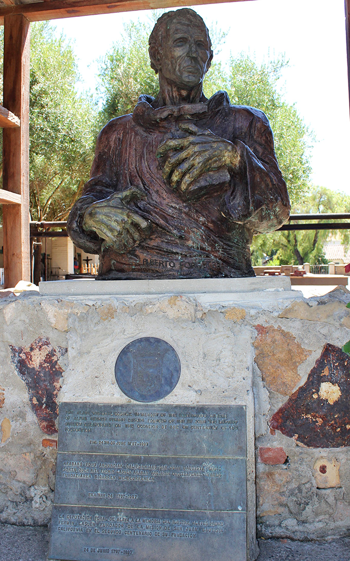 This bronze tribute honors the Franciscan missionary who helped establish California's chain of historic missions.