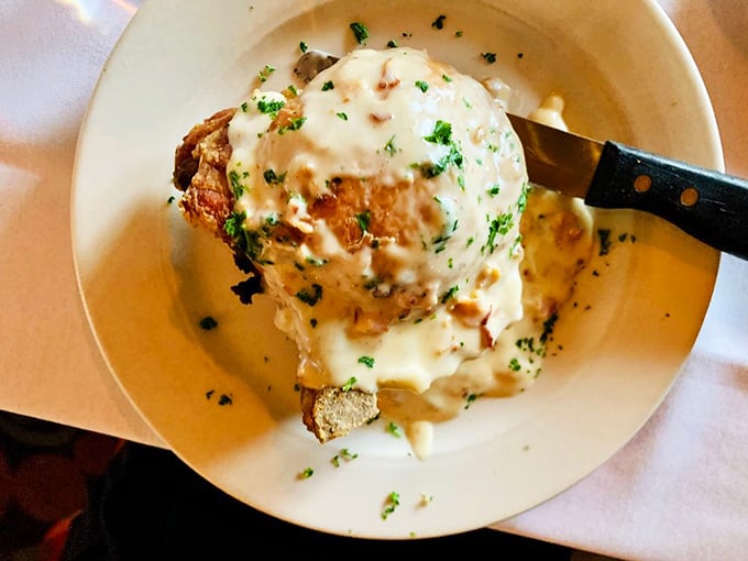 This isn't just comfort food&mdash;it's a comforting hug from a Midwestern grandmother who secretly trained at Le Cordon Bleu. Stuffed porkchop perfection!