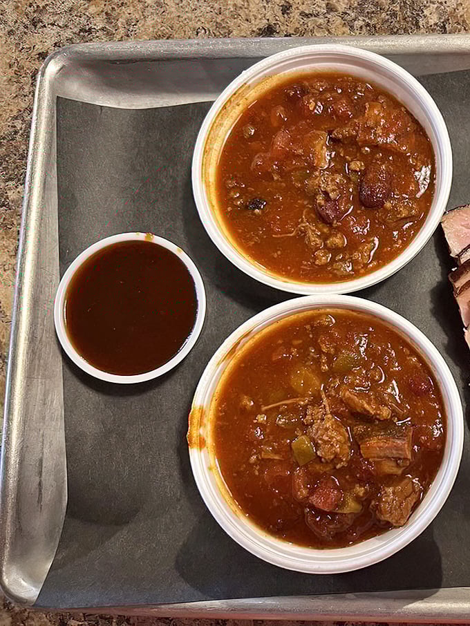 Not just any chili&mdash;this Texas-style bowl of comfort comes loaded with chunks of meat that didn't escape the smoker's embrace.