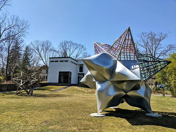 The Aldrich Contemporary Art Museum proves modern art belongs everywhere&mdash;even surrounded by centuries-old New England charm. Those sculptures are having more fun than most people.