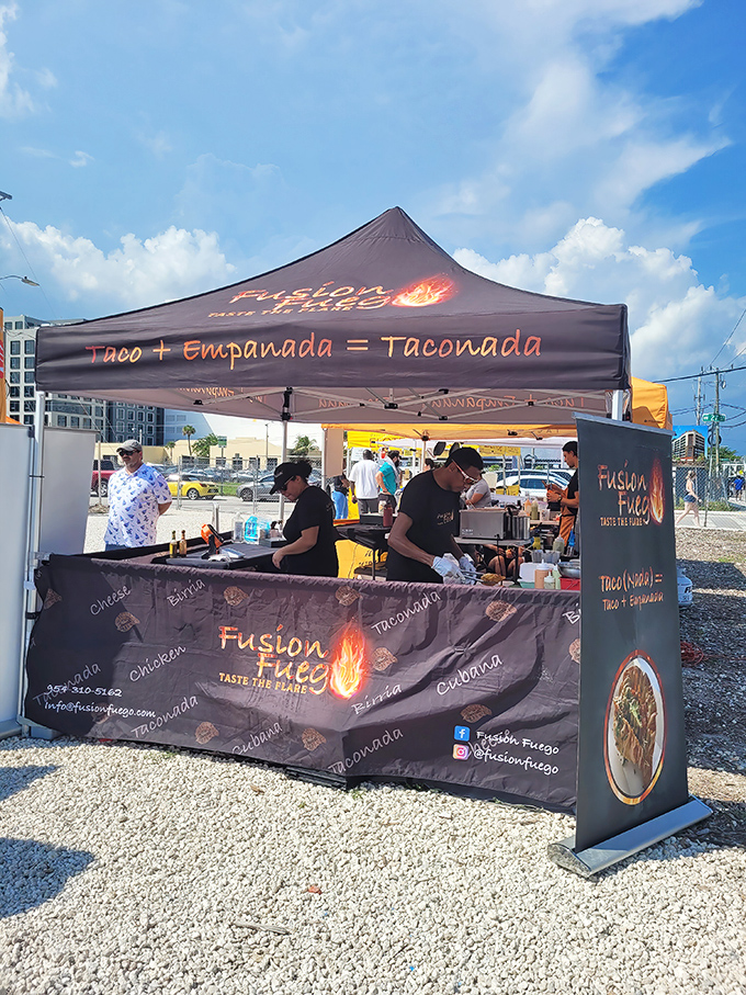 The "Taconada" equation (Taco + Empanada) solves hunger problems at Fusion Fuego, where mathematics never tasted so delicious.