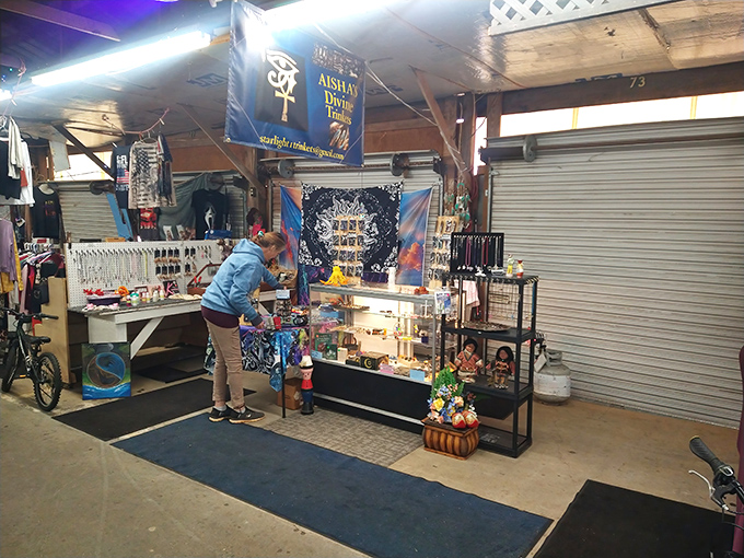 Specialty vendors create mini-museums within the market. This carefully arranged booth showcases the owner's passion for unique collectibles.