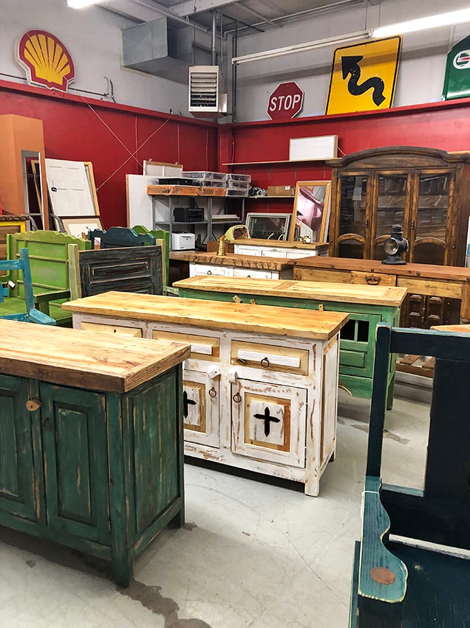 Rustic meets functional in this furniture section. Each distressed cabinet tells a story&mdash;and might tell yours next.