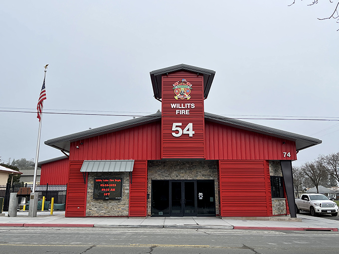Even the fire station in Willits sports personality, its bright red exterior standing ready for both emergencies and photo ops.