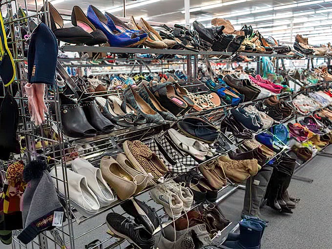 Women's shoes displayed with the care of a museum exhibit, but with prices that won't make your credit card weep.