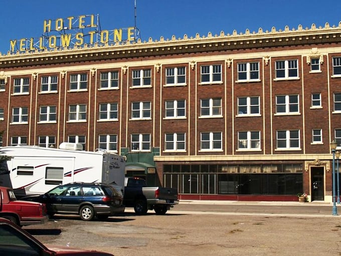 The Hotel Yellowstone sign recalls an era when travelers arrived by rail and bellhops knew your name. Vintage charm without the vintage plumbing.