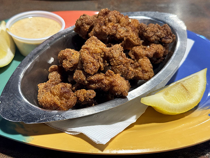 Alligator bites: the conversation starter that becomes the conversation. Crispy, tender, and far less intimidating than meeting one in the wild.