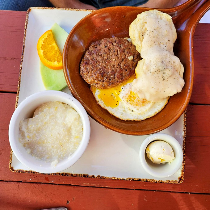 Southern comfort on a plate&mdash;where eggs, biscuits, and sausage come together like a delicious morning symphony.