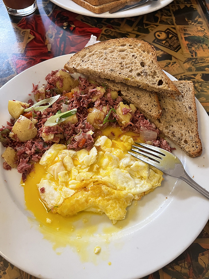 Corned beef hash that doesn't hide behind pretense&mdash;just honest-to-goodness flavor that demands to be savored. Those sunny-side-up eggs are basically liquid gold.