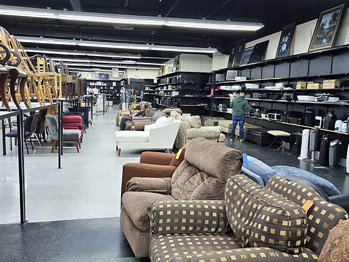 The furniture section resembles a living room museum where every couch has hosted countless family movie nights and heart-to-hearts.