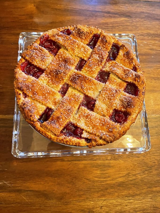 A cherry pie that would make Agent Cooper from Twin Peaks weep with joy. That lattice work!