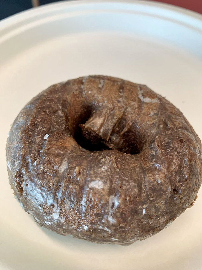 This chocolate cake donut isn't playing games. Dark, rich, and substantial &ndash; it's the donut equivalent of that friend who shows up when you really need help moving. 
