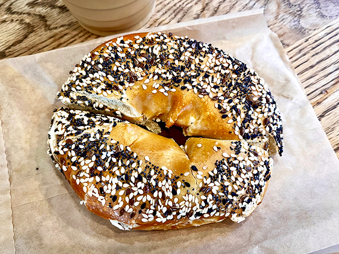 This everything bagel wears its seeds like medals of honor. Chewy, substantial, and ready to transform your morning from ordinary to extraordinary.