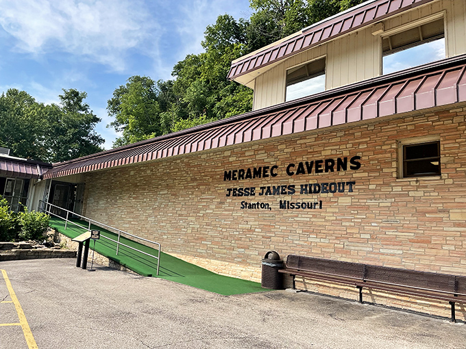 "Jesse James Hideout" proclaims the sign, though the notorious outlaw probably didn't have such convenient parking or handicap accessibility during his visits.