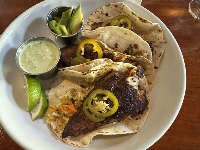 Fish tacos that make you forget you're hundreds of miles from the coast. The jalapeños aren't saying "hello"—they're saying "remember me tomorrow."