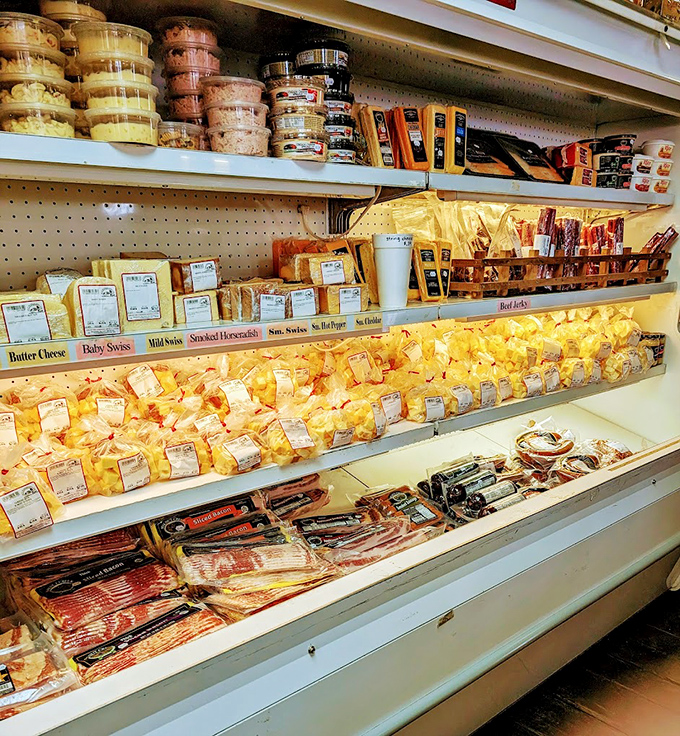 A cheese display that would make Wisconsin blush with pride. Not just dairy&mdash;this is a museum of milk's greatest achievements, displayed with reverent care.