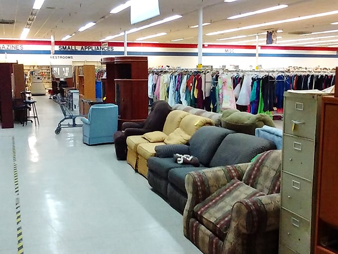 The furniture section: where solid wood pieces with stories to tell wait patiently for the next chapter in their useful lives.