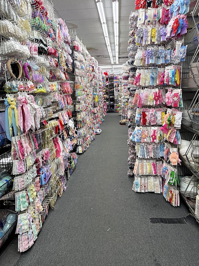 An explosion of hair accessories that would make even 1980s Madonna pause in admiration.