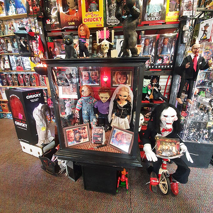 Horror fans, rejoice! This collector's paradise would make even Stephen King do a double-take at the creepy treasures.