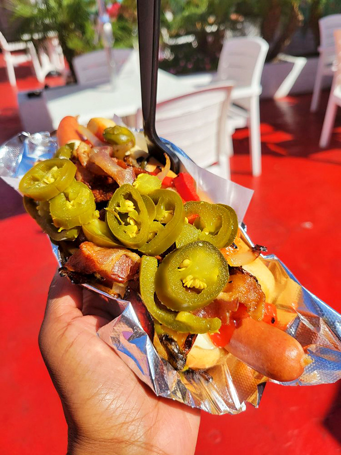 Loaded with jalape&ntilde;os and enough toppings to require architectural engineering for proper consumption without spillage.