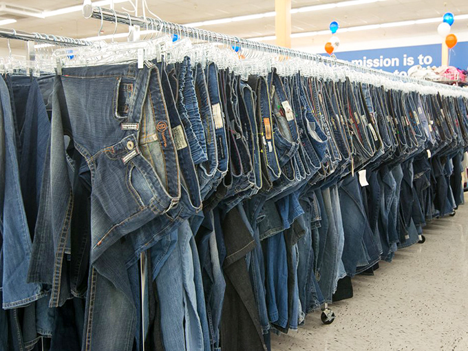 The denim rainbow&mdash;where your perfect pair of jeans awaits, already broken in by someone who decided they weren't "sparking joy."