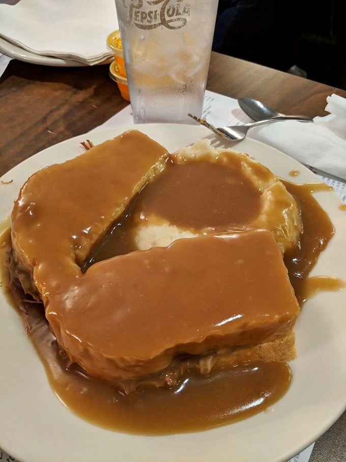 Hot, open-faced sandwiches draped in gravy &ndash; when the bread exists purely as a delivery system for more gravy. Brilliant Amish engineering at work.