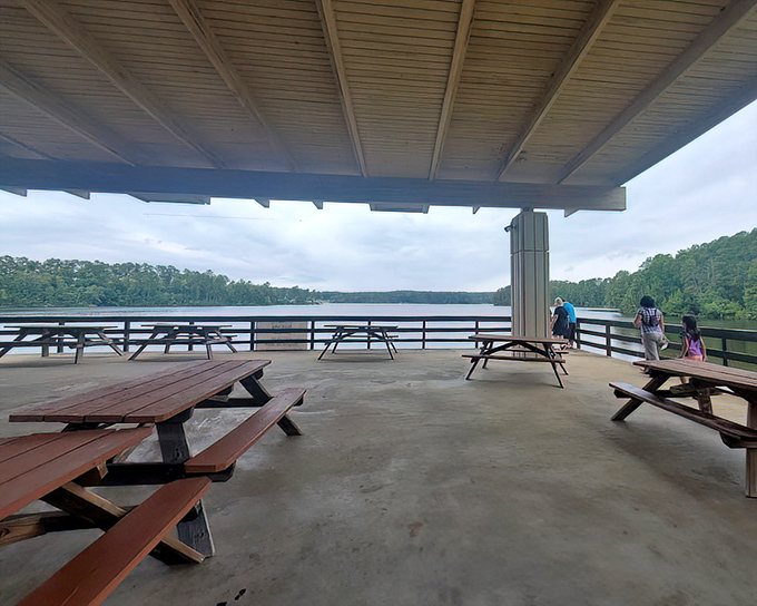 The covered picnic pavilion&mdash;where family reunions and potluck memories are made, all with a backdrop worthy of a travel magazine cover.