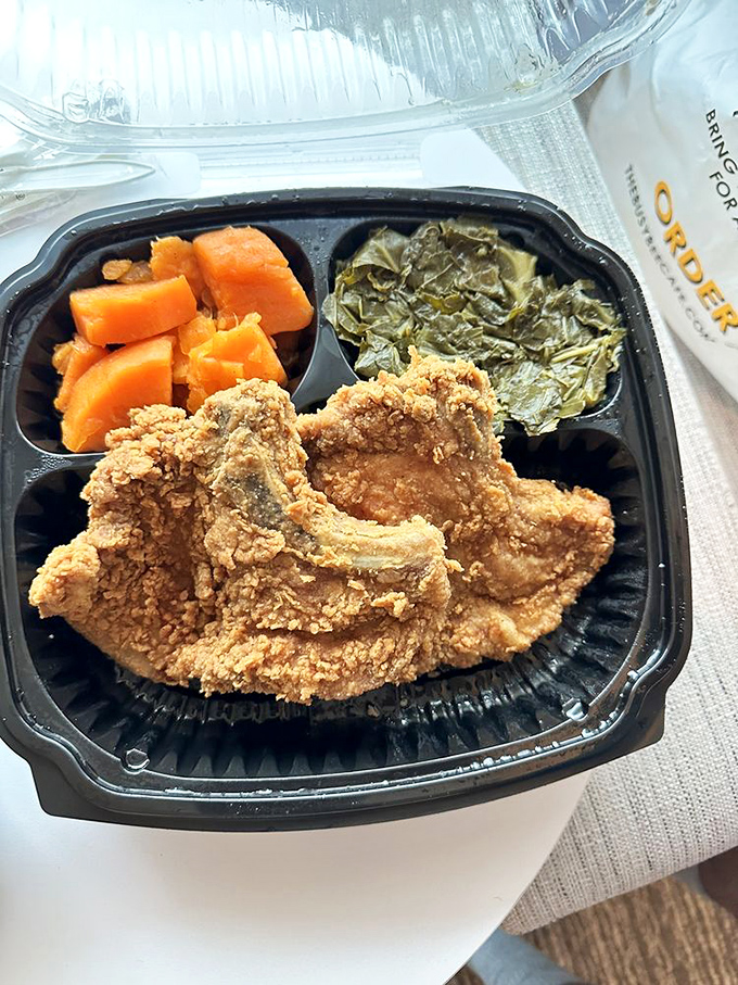 A takeout feast that turns any destination into the best seat in the house. These collards and candied yams could make a cardboard box feel like fine dining.