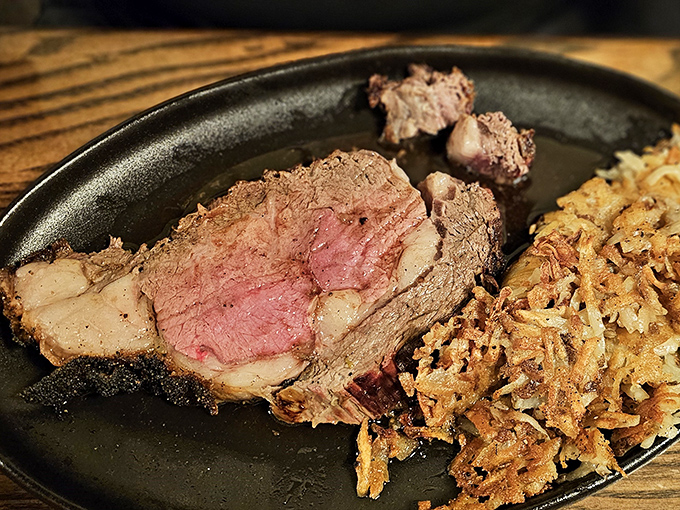 The star of the show: perfectly pink prime rib alongside crispy hash browns&mdash;a duo that's been making Midwesterners swoon since forever.