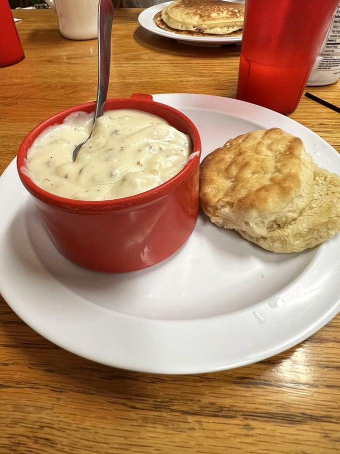 Sausage gravy and biscuit—the breakfast that hugs you from the inside. Southern comfort served Pennsylvania-style.