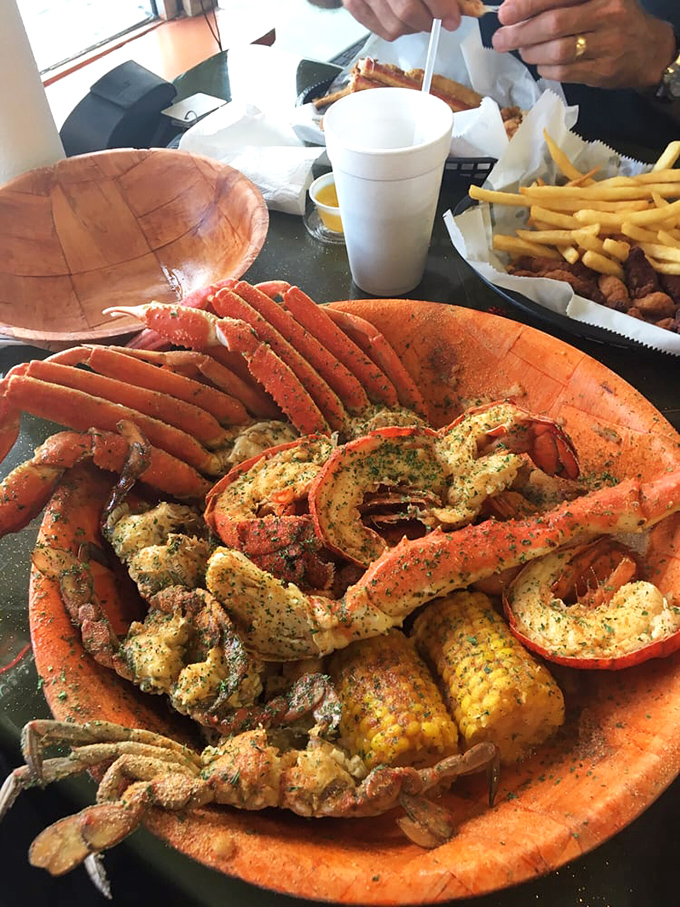 Not so much a seafood platter as a seafood festival. Crab legs, shrimp, and corn creating the kind of party your taste buds dream about.