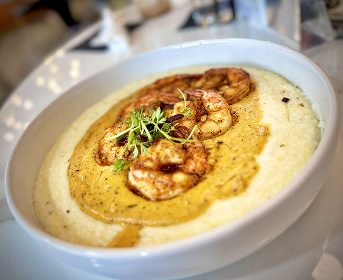 Creamy grits topped with plump shrimp create the kind of Southern comfort that makes your soul sing with joy.