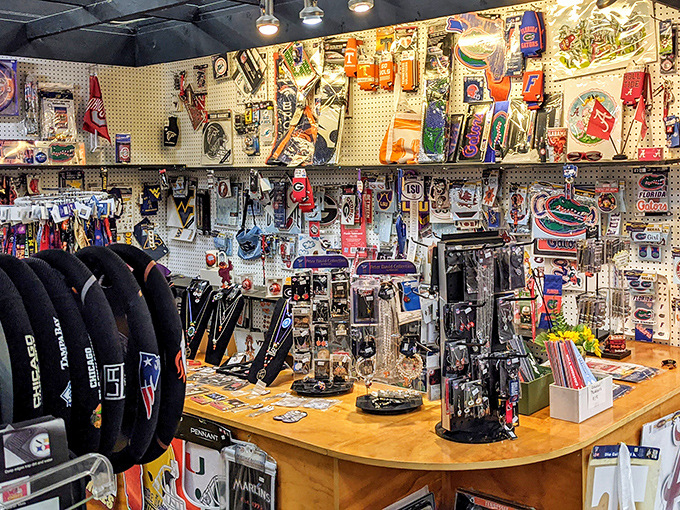 Sports memorabilia heaven, where team loyalty gets carved into wood. The perfect gifts for fans who already own seventeen hats with the same logo.