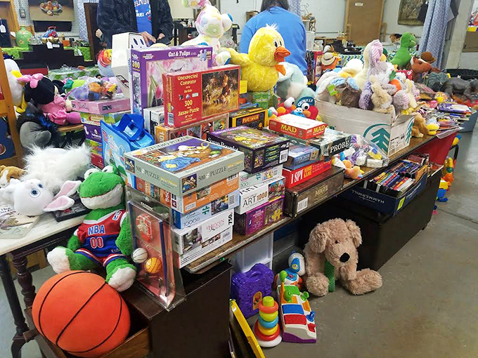 Board games, stuffed animals, and puzzles galore—childhood memories stacked high enough to make any adult feel like a kid again.