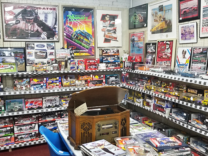 NASCAR heaven for collectors! These miniature racers never need pit stops, just a dust cloth and admiring glances.