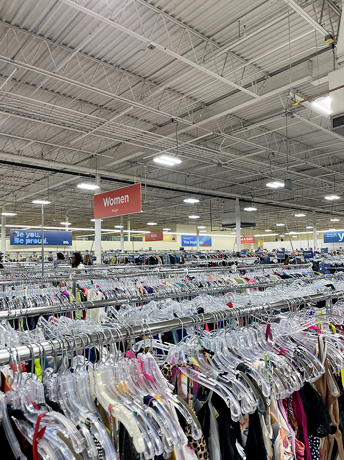 The women's department stretches to the horizon, a sea of potential fashion finds where patience and persistence pay off in style dividends.