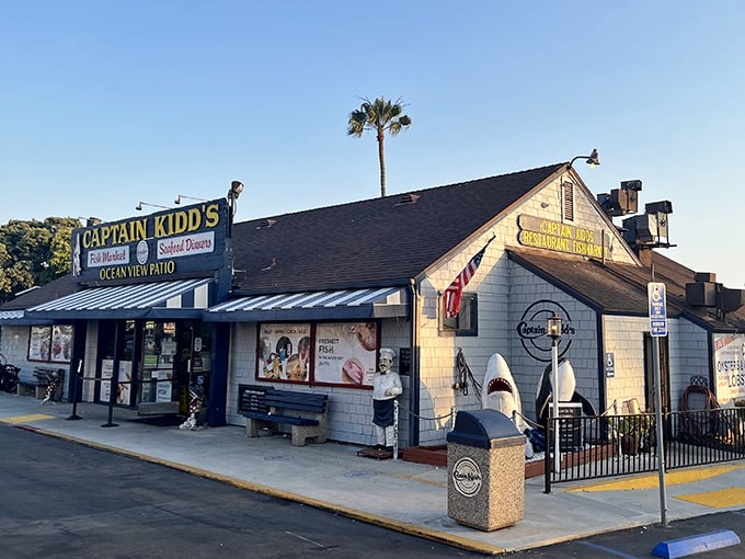 Fog Harbor's blue exterior matches the bay views that make every meal here memorable.