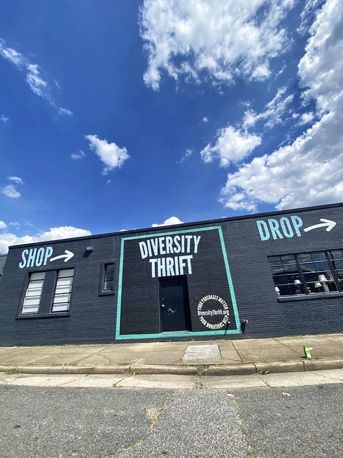 Diversity Thrift's bold black exterior with teal accents announces this isn't your grandmother's thrift store &ndash; it's so much cooler.