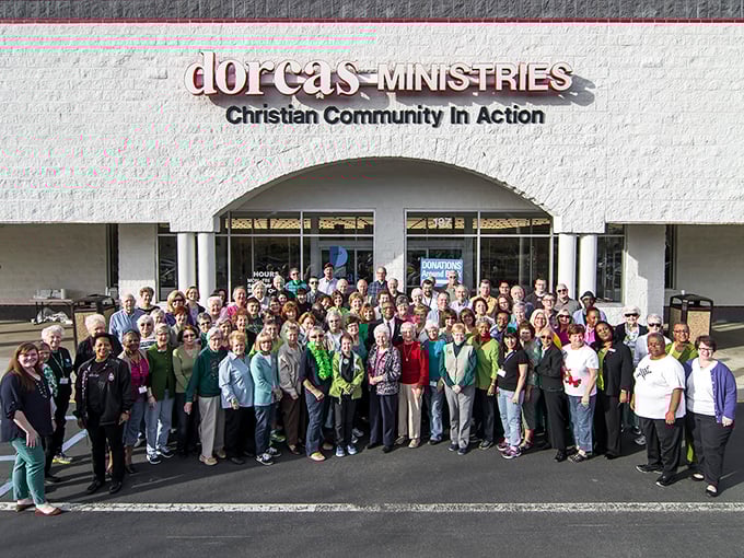 A community gathers at Dorcas Ministries, united by giving and finding. Where shopping creates positive change!