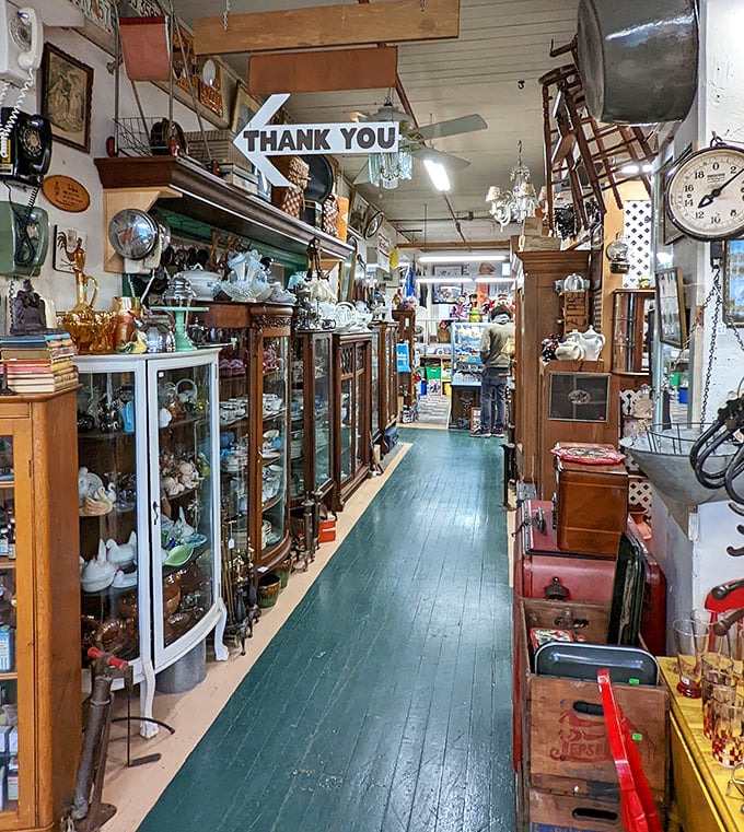 "Thank You" says the sign, but we should be thanking them! Plainville's market corridors lead shoppers through a wonderland of vintage delights.