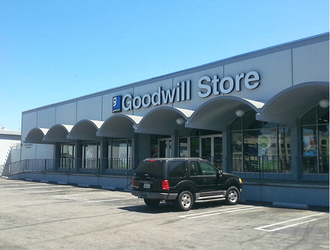 Goodwill's classic white arches welcome shoppers like the pearly gates of bargain heaven on San Fernando Road.