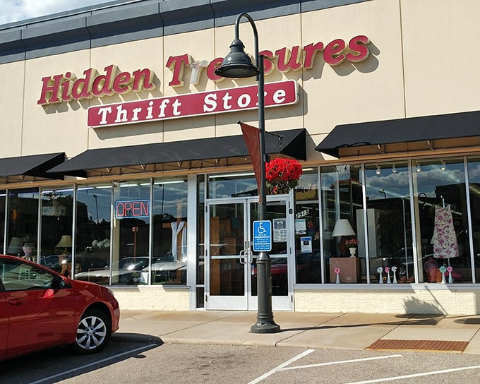 Hidden Treasures lives up to its name with a storefront that promises adventures in secondhand shopping.